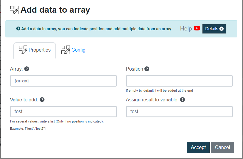 Array – Agregar dato en array - Rocketbot Docs