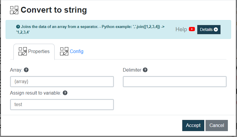 Array – Convertir lista a string - Rocketbot Docs