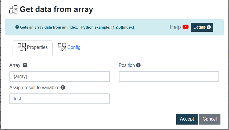 Array – Obtener dato de array - Rocketbot Docs