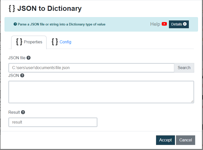 Objetos – JSON a Diccionario - Rocketbot Docs