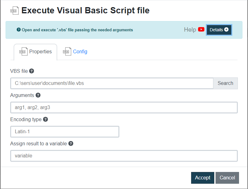 Ejecutar archivo de script de Visual Basic - Rocketbot Docs
